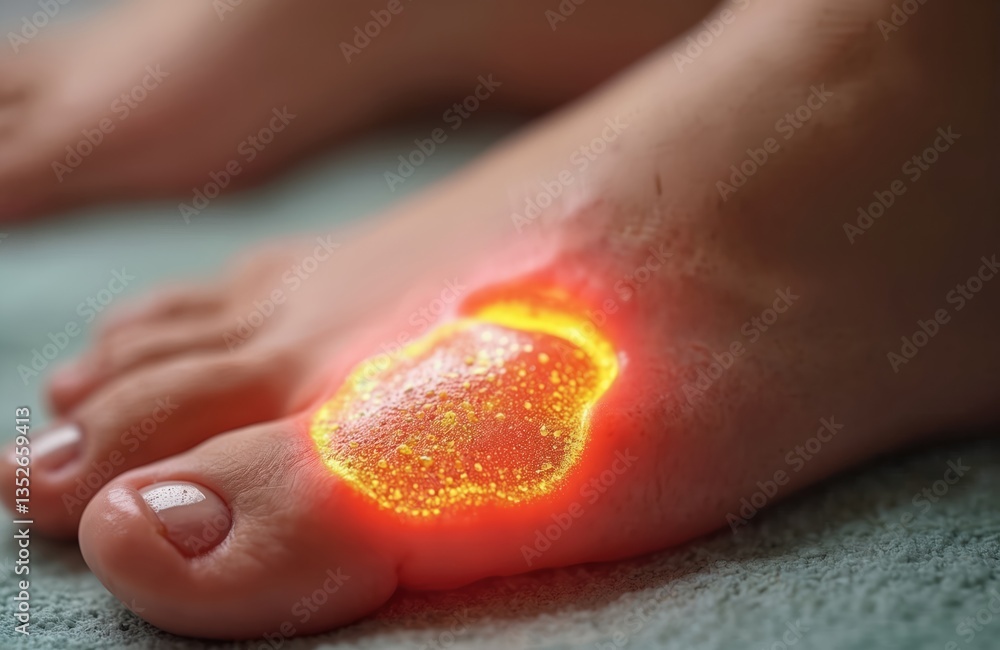 Close-up image Asian patient foot with diabetic ulcer. Open wound ...