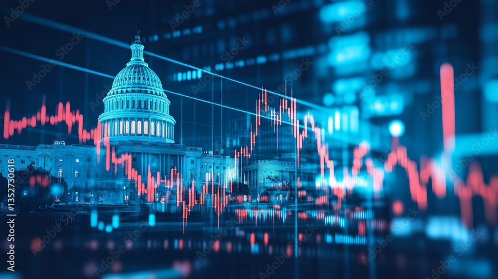 The US Capitol building with stock market charts and candlestick ...