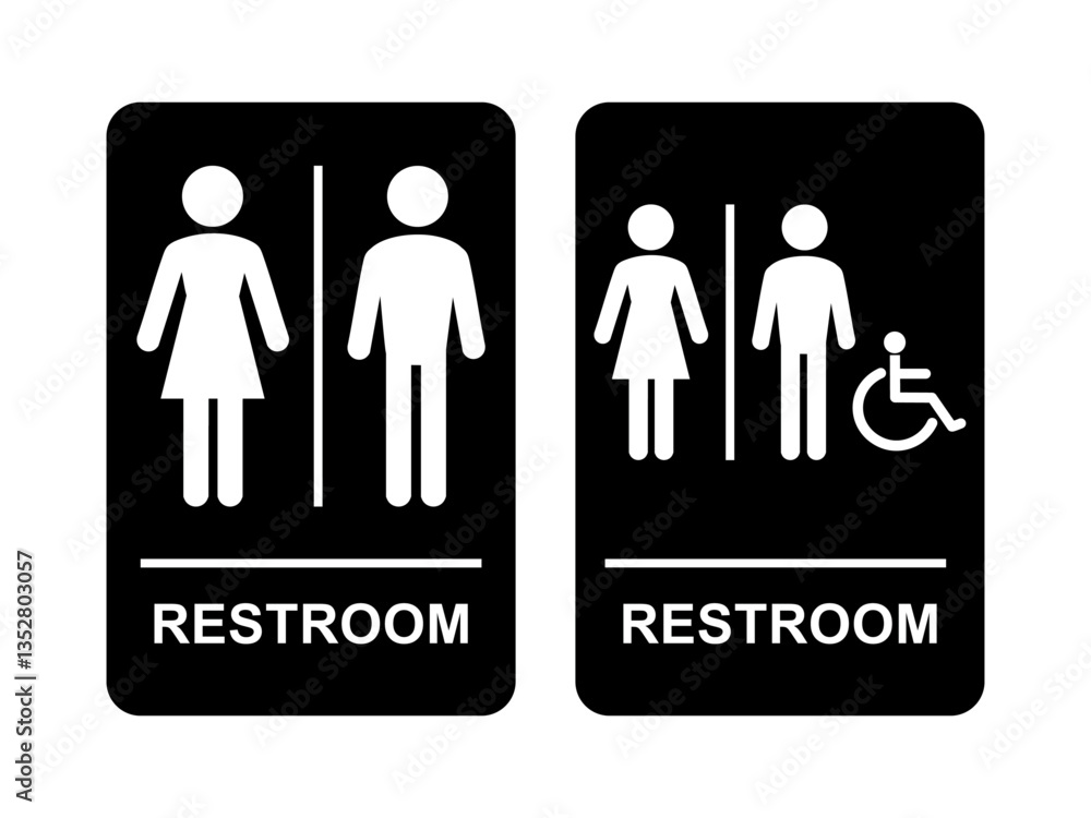 Black and White Unisex Restroom Signs with ADA Symbols - Accessible ...