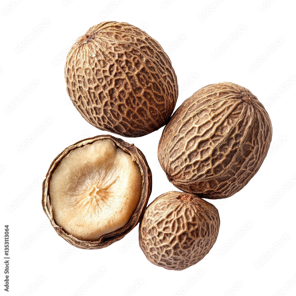 Dry nutmeg pods on a clean Transparent background showcasing their ...