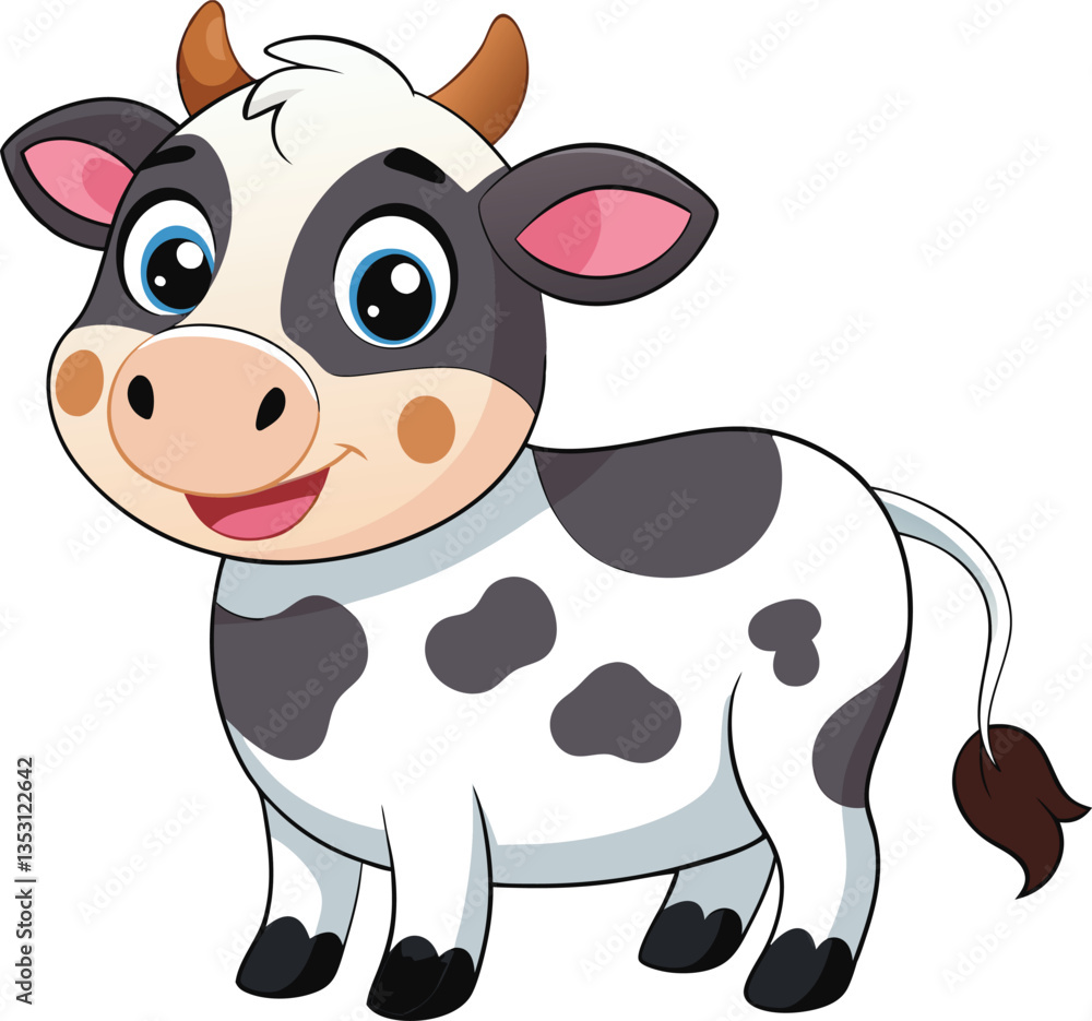 Cute cow vector Illustration, White cows with gray spots in various ...