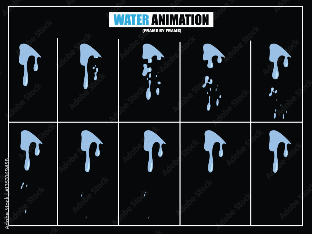 animation sprite sheet of water splash, liquid splashes, dripping water ...