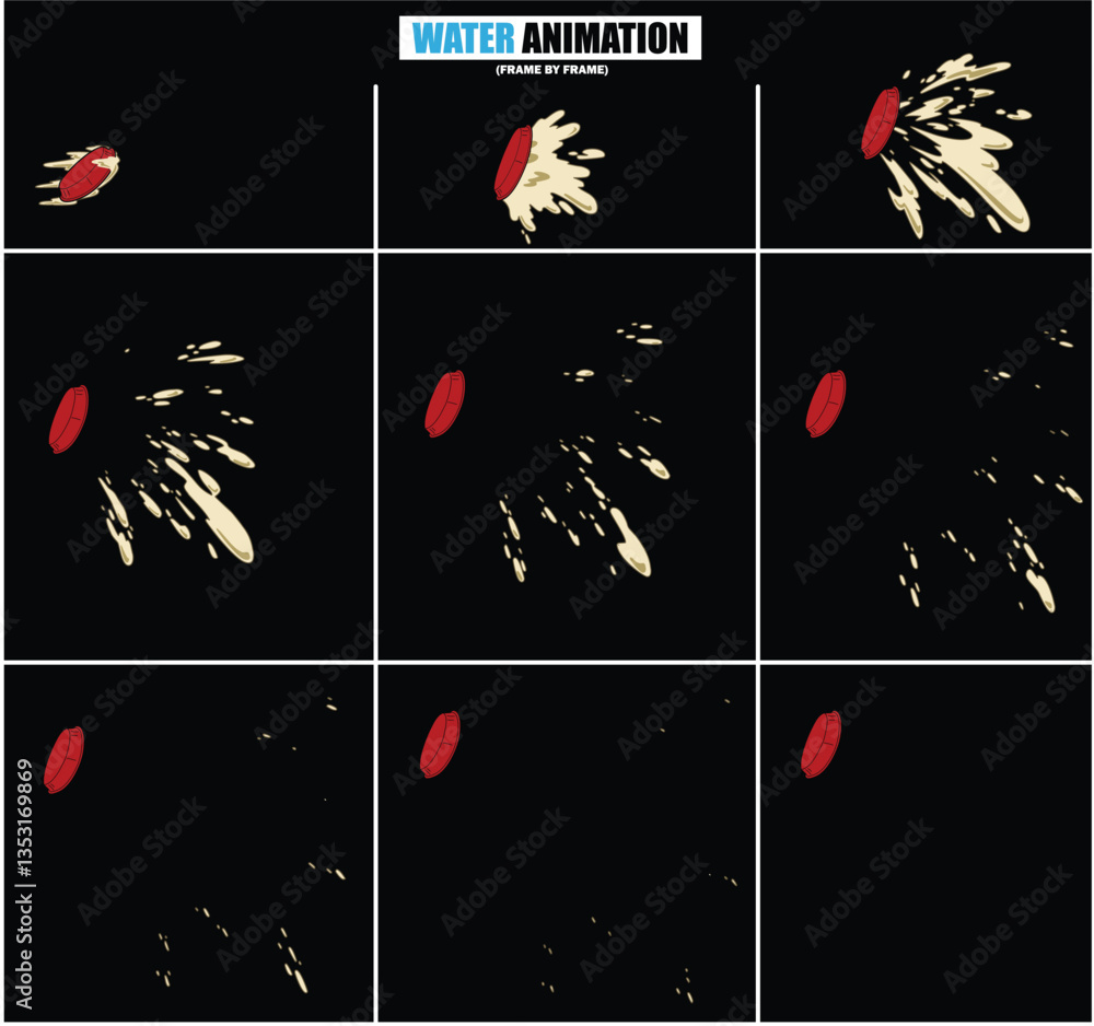 animation sprite sheet of water splash, liquid splashes, dripping water ...