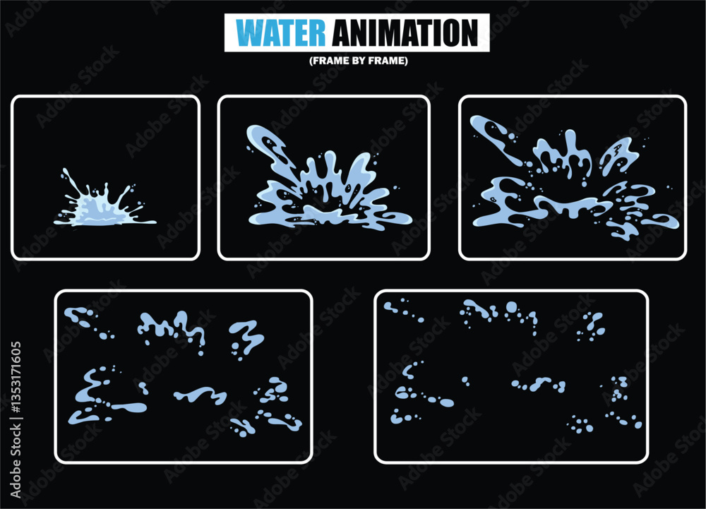 animation sprite sheet of water splash, liquid splashes, dripping water ...
