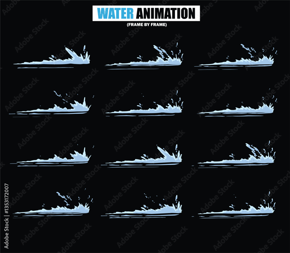 animation sprite sheet of water splash, liquid splashes, dripping water ...