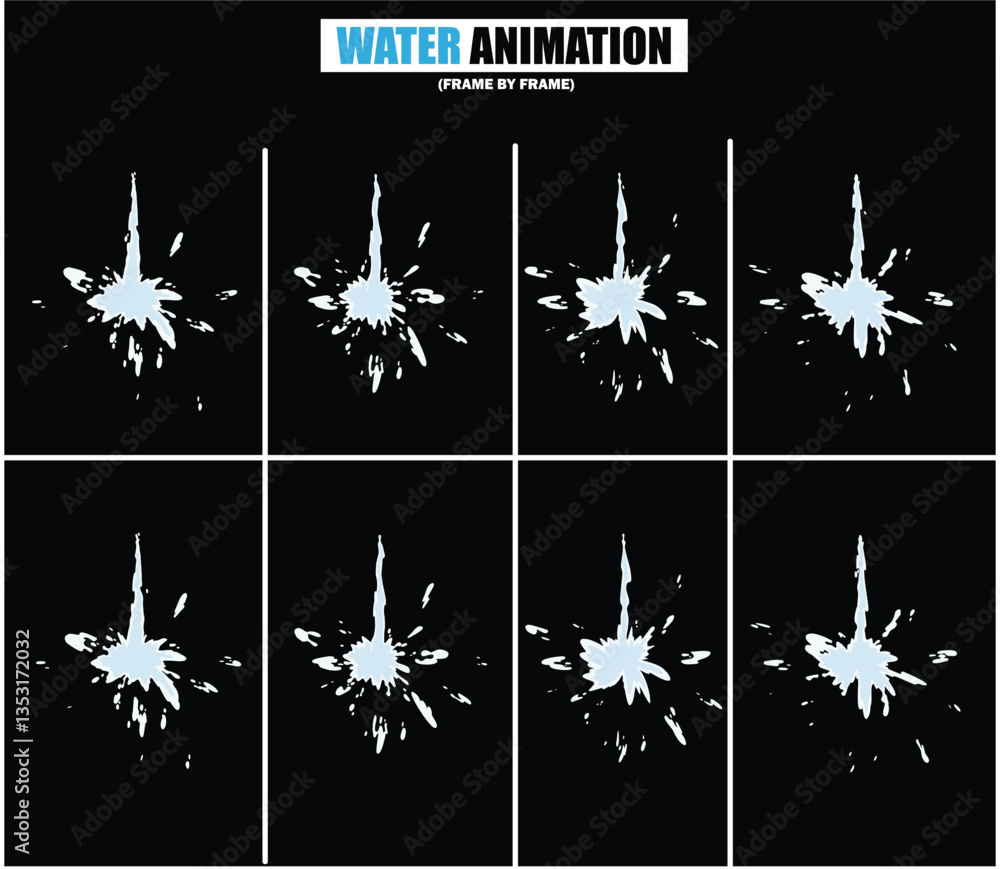animation sprite sheet of water splash, liquid splashes, dripping water ...