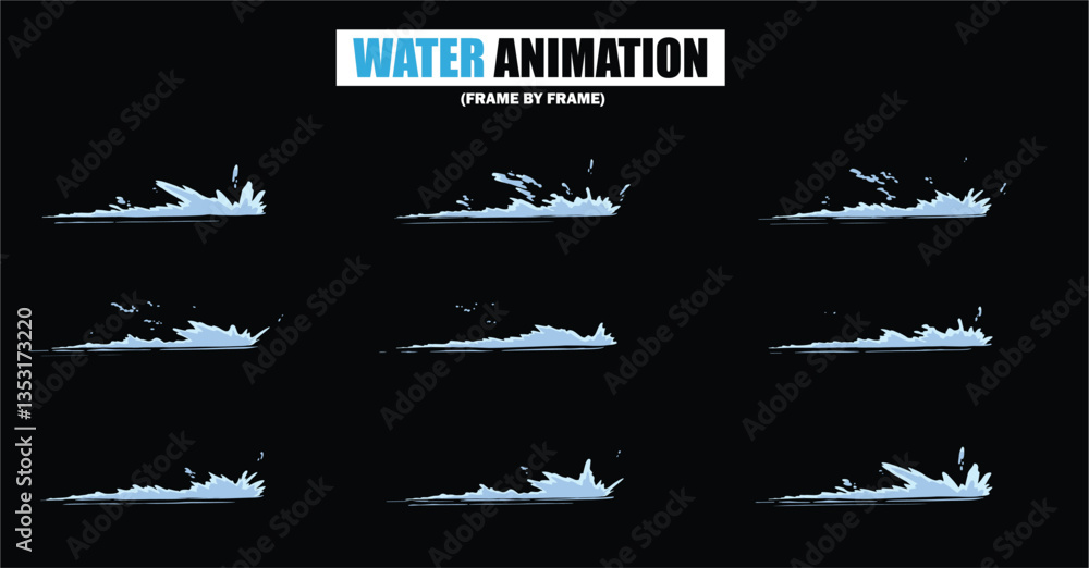 animation sprite sheet of water splash, liquid splashes, dripping water ...