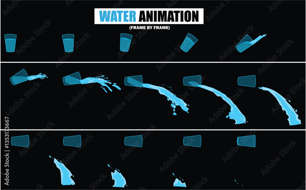 animation sprite sheet of water splash, liquid splashes, dripping water ...
