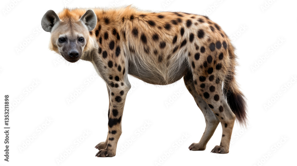 Hyena in Full View: A solitary hyena showcases its striking spotted ...