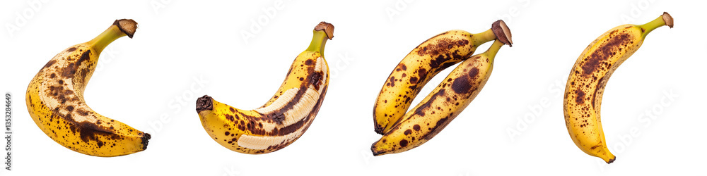 Bananas with brown spots, side by side, show stages of ripeness some ...