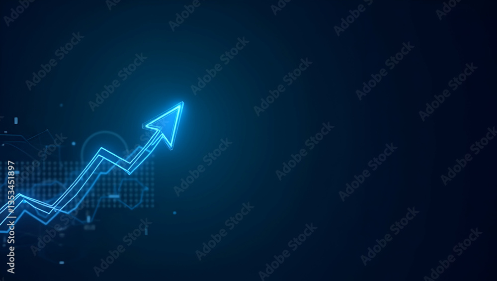 Business arrow up growth line circuit technology dark blue background ...