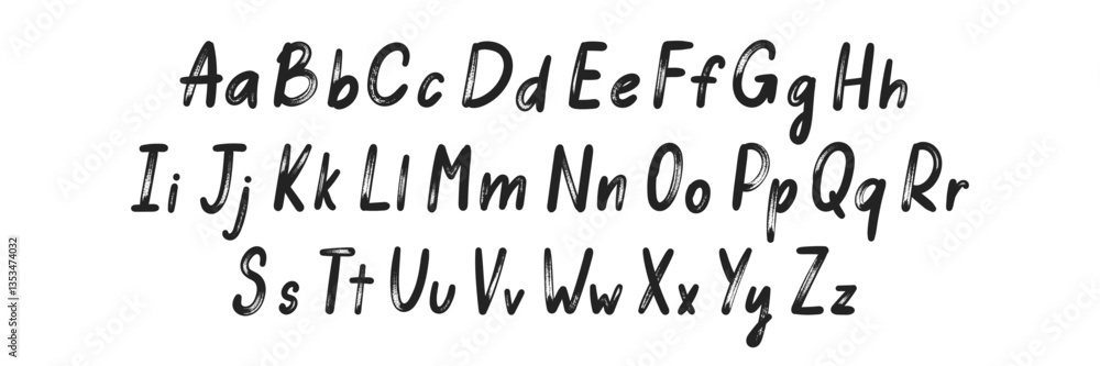 Handwritten cursive alphabet, brush stroke typography. Sketch black ink ...