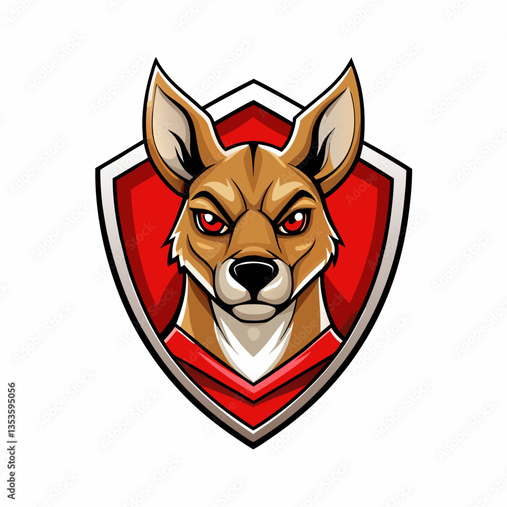 Vector de Stock Fierce Kangaroo Mascot in Red Shield, Angry Marsupial ...