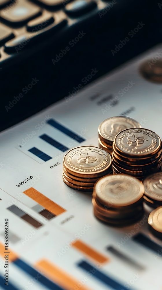 30. A new year calendar with stacks of coins and a bar chart tracking ...