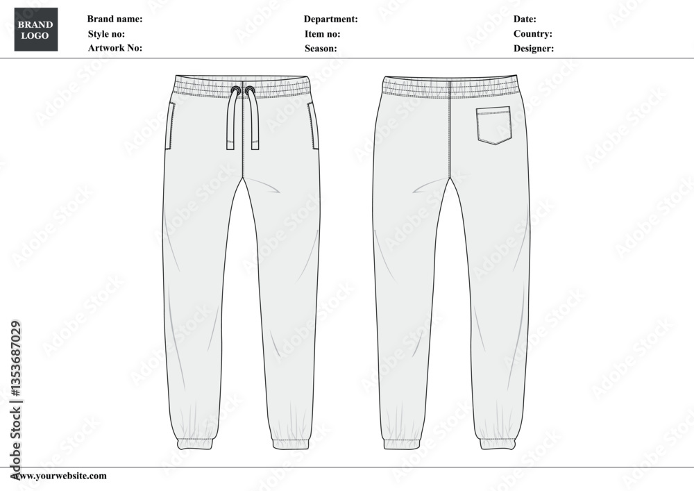 Fleece fabric Jogger Sweatpants overall technical fashion flat sketch ...