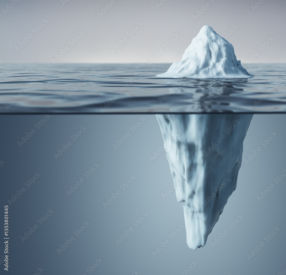 Iceberg floating in the ocean with a large underwater portion visible ...