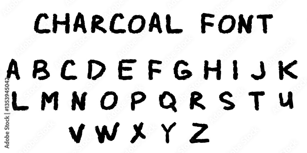 Grunge Charcoal texture Font template design. Charcoal textured Font ...