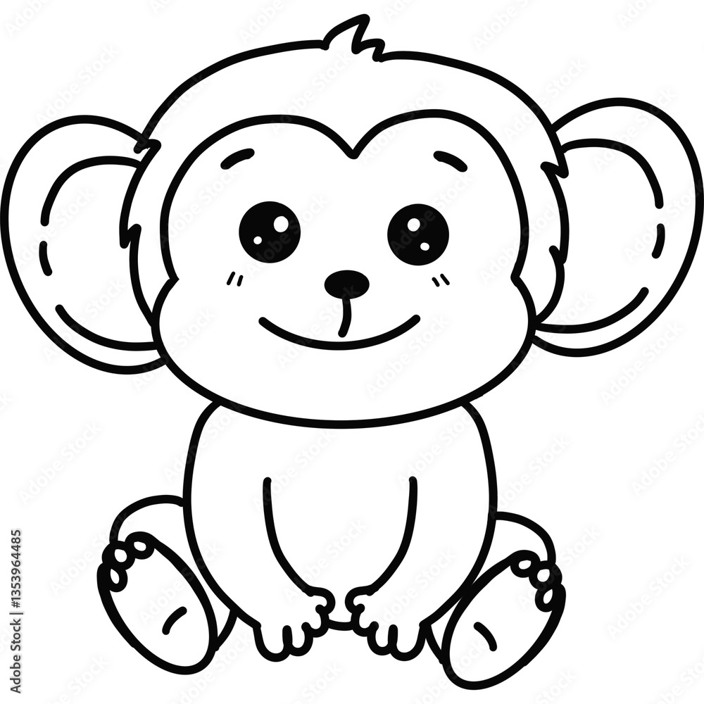 Cartoon Chimpanzee Illustration, Black and White, Line Drawing ...