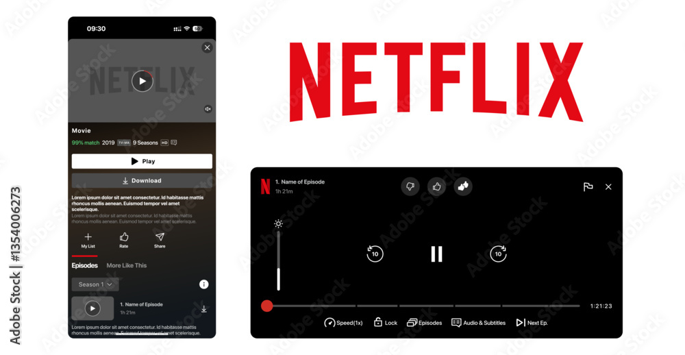 Netflix user interface templates. iPhone 16 Pro Max with Netflix mockup ...