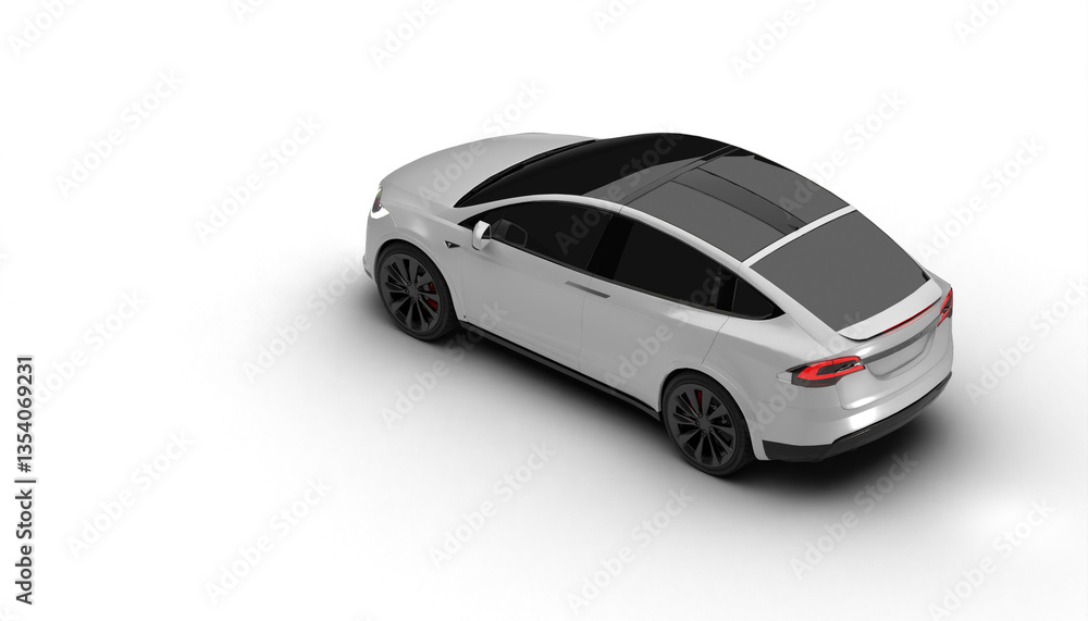 Transparent background, top-down full rear view of white Tesla Model X ...