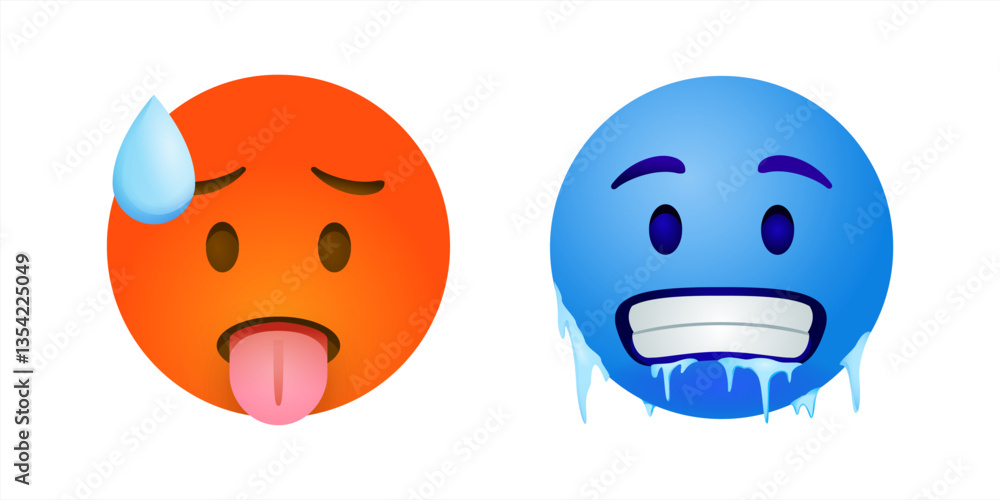 Hot and cold emoji. Overheated emoticon, red face with tongue stuck out ...
