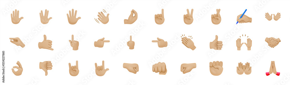 All hand emojis, stickers in all skin colors. Hand emoticons vector ...