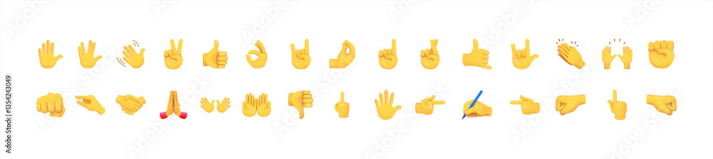 All hand emojis, stickers in all skin colors. Hand emoticons vector ...