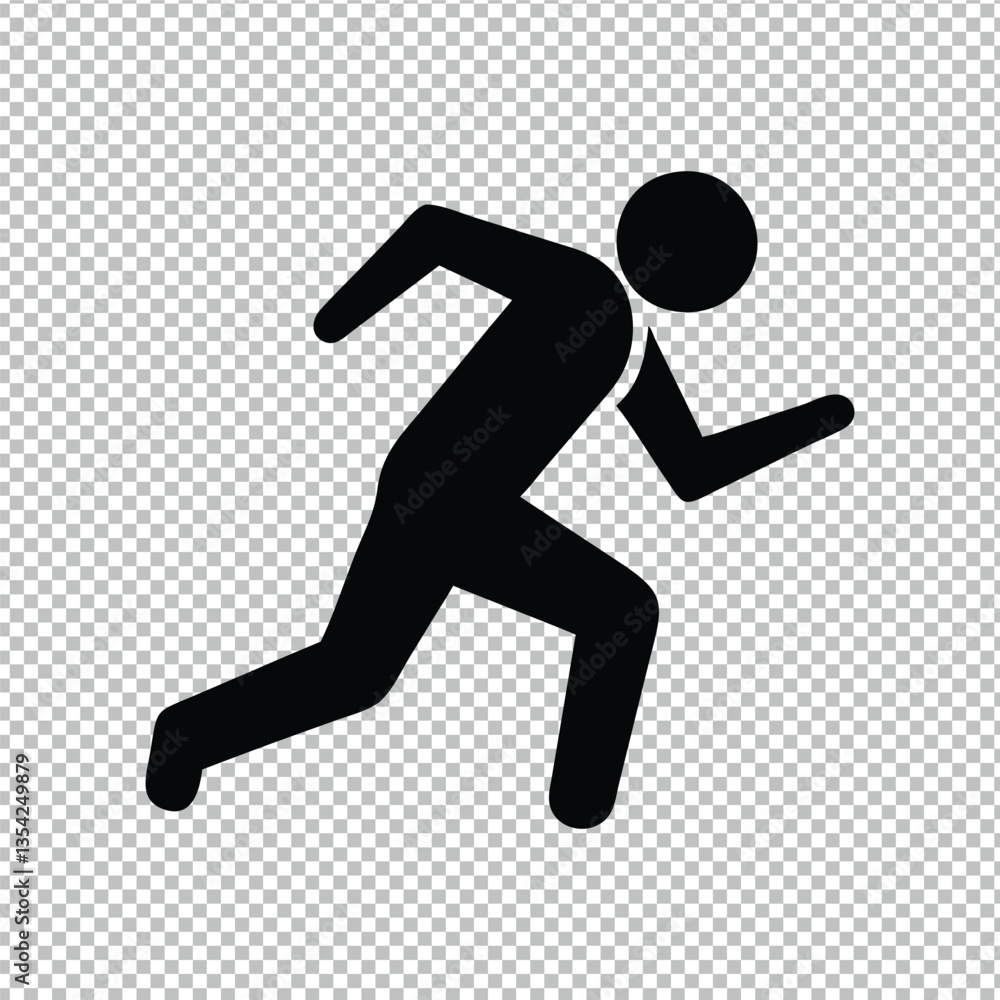 Minimalist running figure, black silhouette, stick figure in motion ...