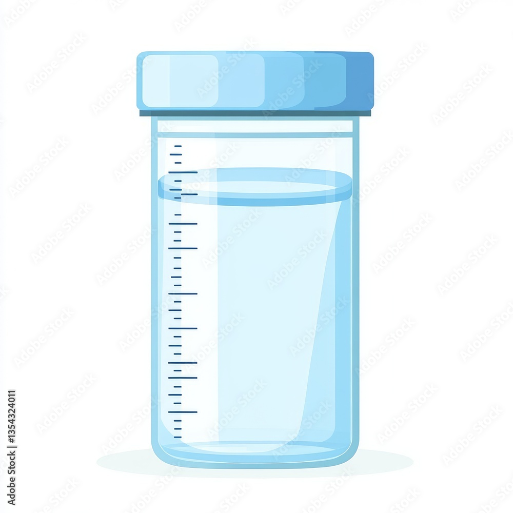 Flat design of a stool sample container, cylindrical transparent body ...