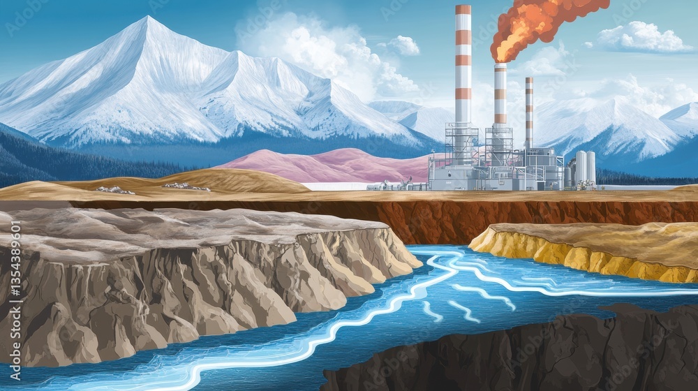Geothermal Energy Cycle Diagram with Labeled Components Stock ...