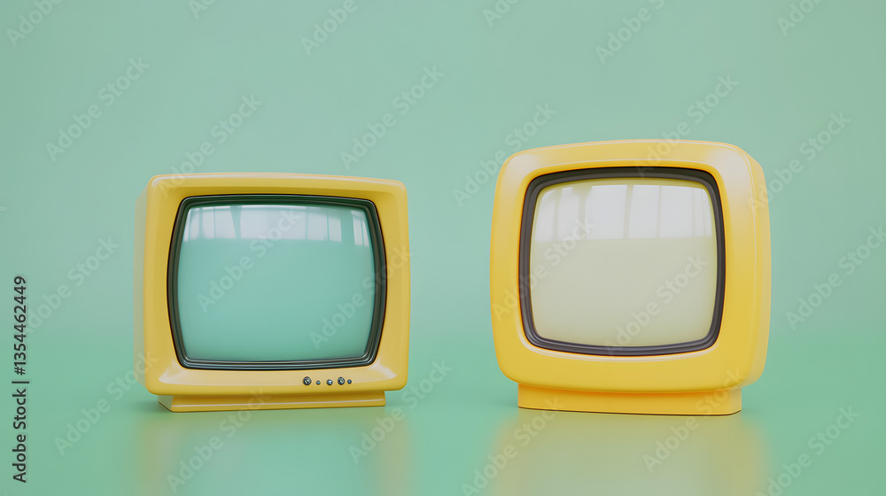 two minimal tvs monitor couple of toys next to each other png 3d render ...