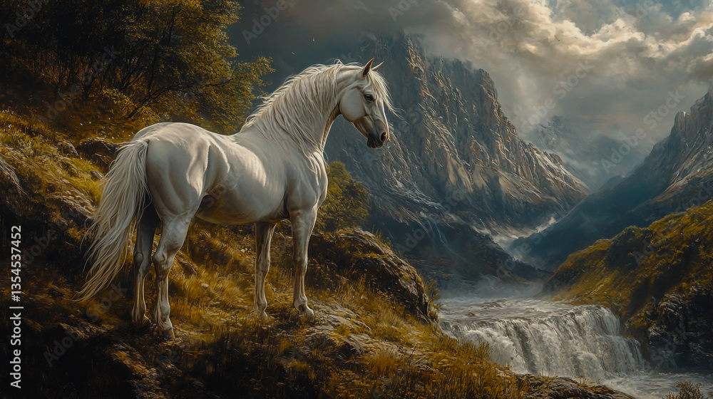 Behold harmonious union of majestic equines and awe-inspiring chasms ...