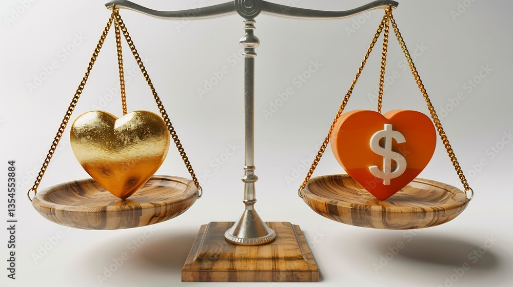 Balanced scales golden heart and dollar sign ethical decision making ...