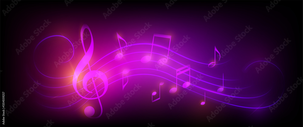 Music notes, clef musical with sheet waves vector illustration. Melody ...