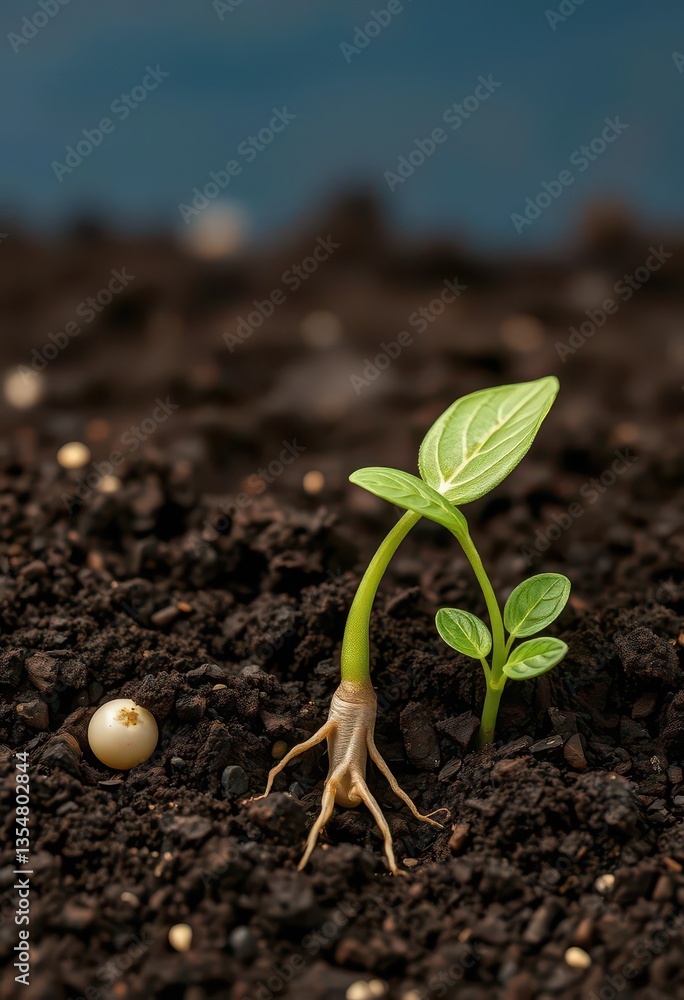 Bean seed germination stages in soil, showing root and sprout emergence ...