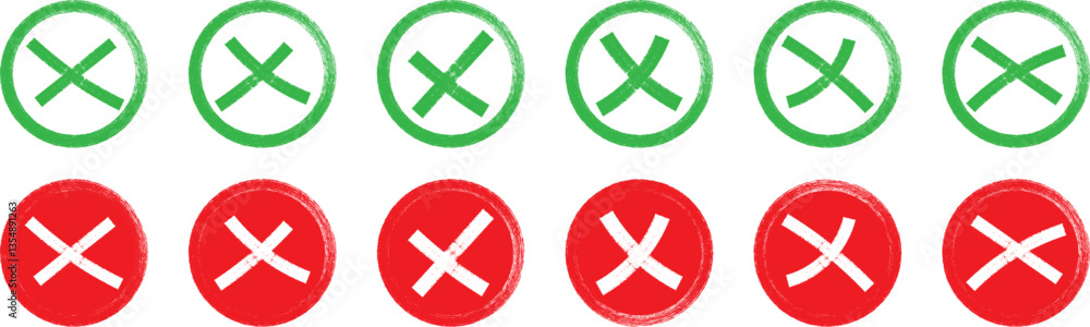 Brush styles check mark icon button set .Check mark with tick and cross ...