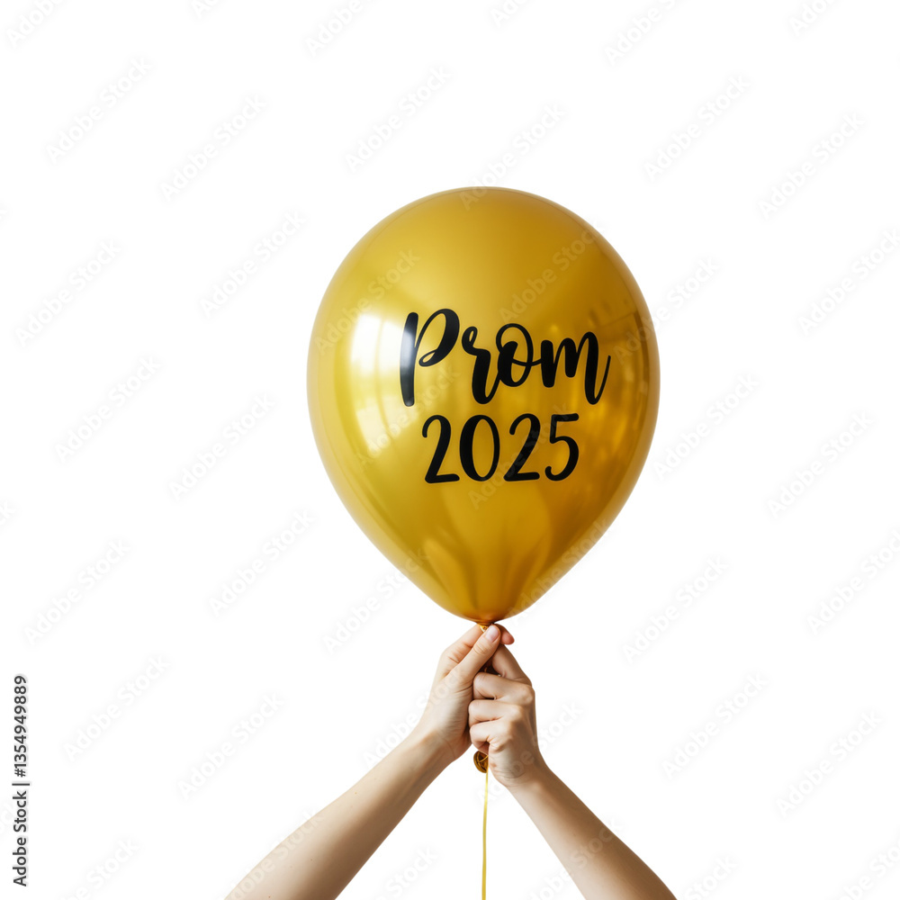 Prom 2025 inscription on a gold ball in hands isolated on a transparent ...