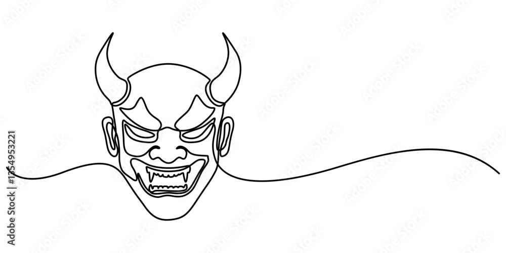 hannya mask continuous one line drawing, Hannya Japanese Irezumi Oni ...