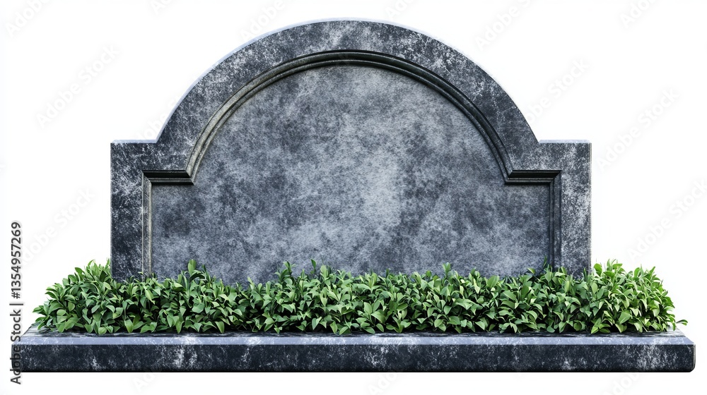 Tall grey stone headstone with a classic curved top, smooth polished ...