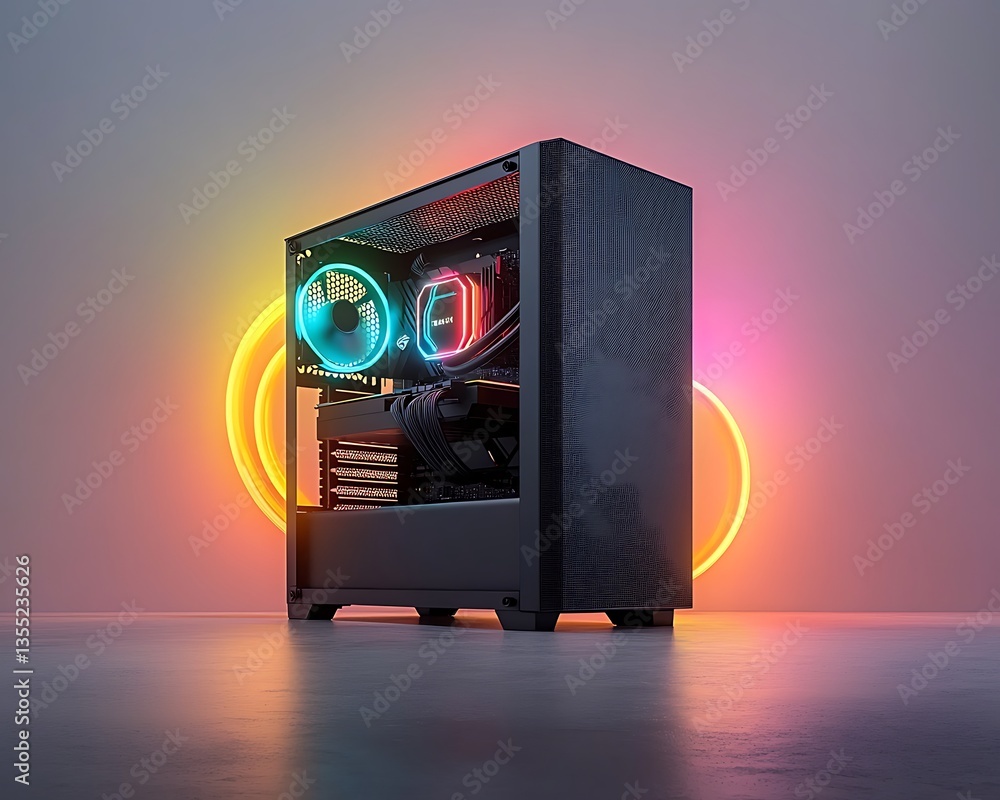 RGB PC Case Neon Studio Shot. Stock Illustration | Adobe Stock