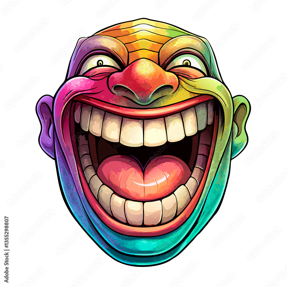 Colorful exaggerated laughing face with wide open mouth on transparent ...