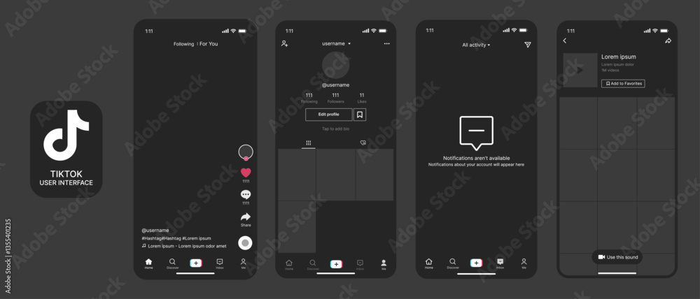 Tiktok. Tik tok mobile App interface template. Tiktok mockup social ...