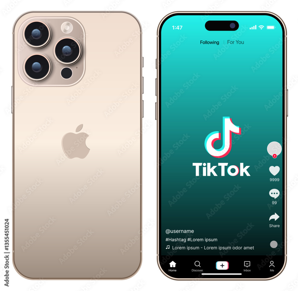 Стоковое векторное изображение «Tiktok in iPhone 16 Pro Max . Tik tok ...