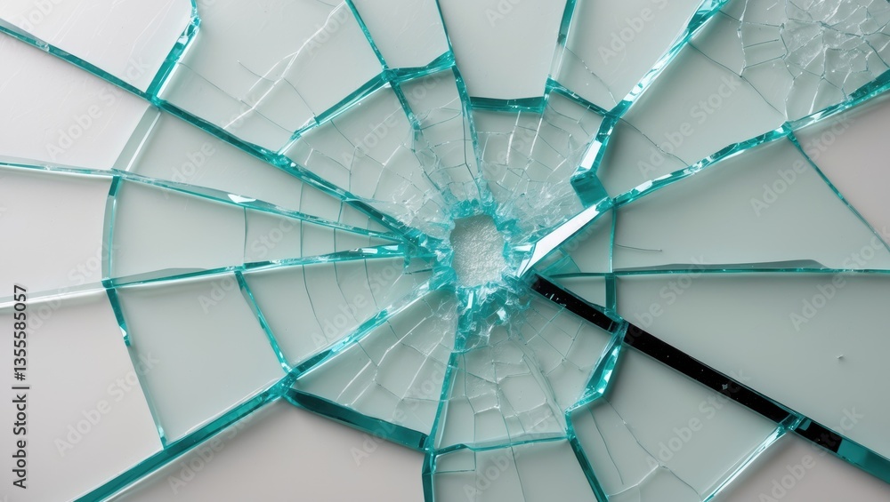 Cracked glass. Window surface with fractures. Mirror shattered from ...