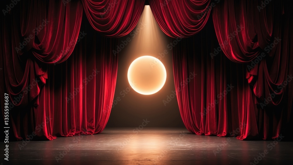 Big event red curtains with spotlight. Parting the curtains for a stage ...