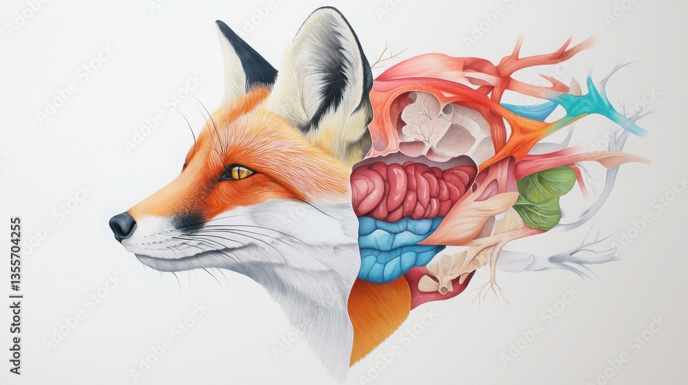 Anatomical Watercolor Cross Section of Fox Digestive System and ...
