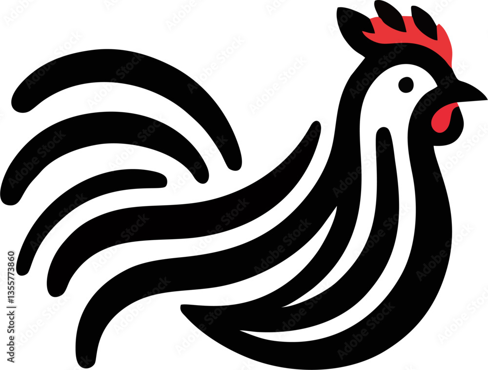 Minimalist chicken logo with bold outlines and vibrant colors. Perfect ...