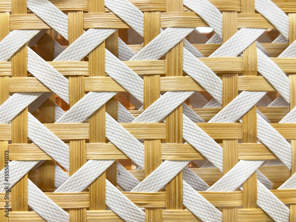 Close up of beautiful hand woven synthetic rattan texture in natural ...