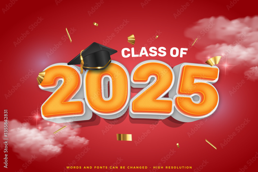 Realistic 3d text effect for class of 2025 graduation with red gradient ...