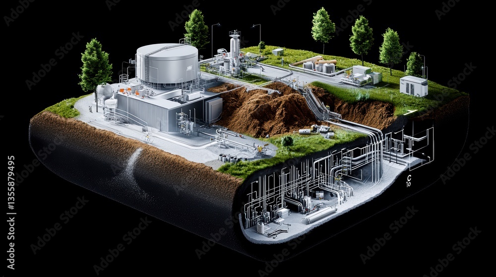 illustration of an underground cable burial system, showing internal ...